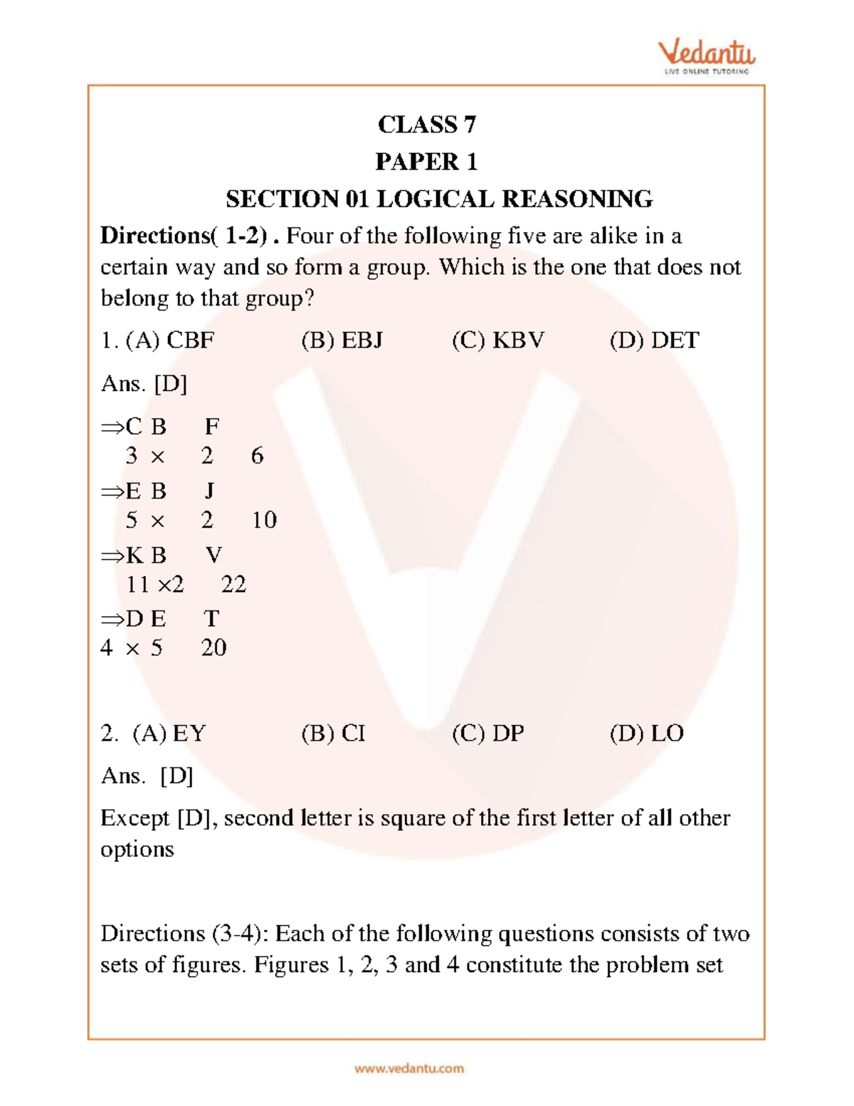 Imo maths olympiad sample question paper 1 class 7 - CLASS 7 PAPER 1 ...