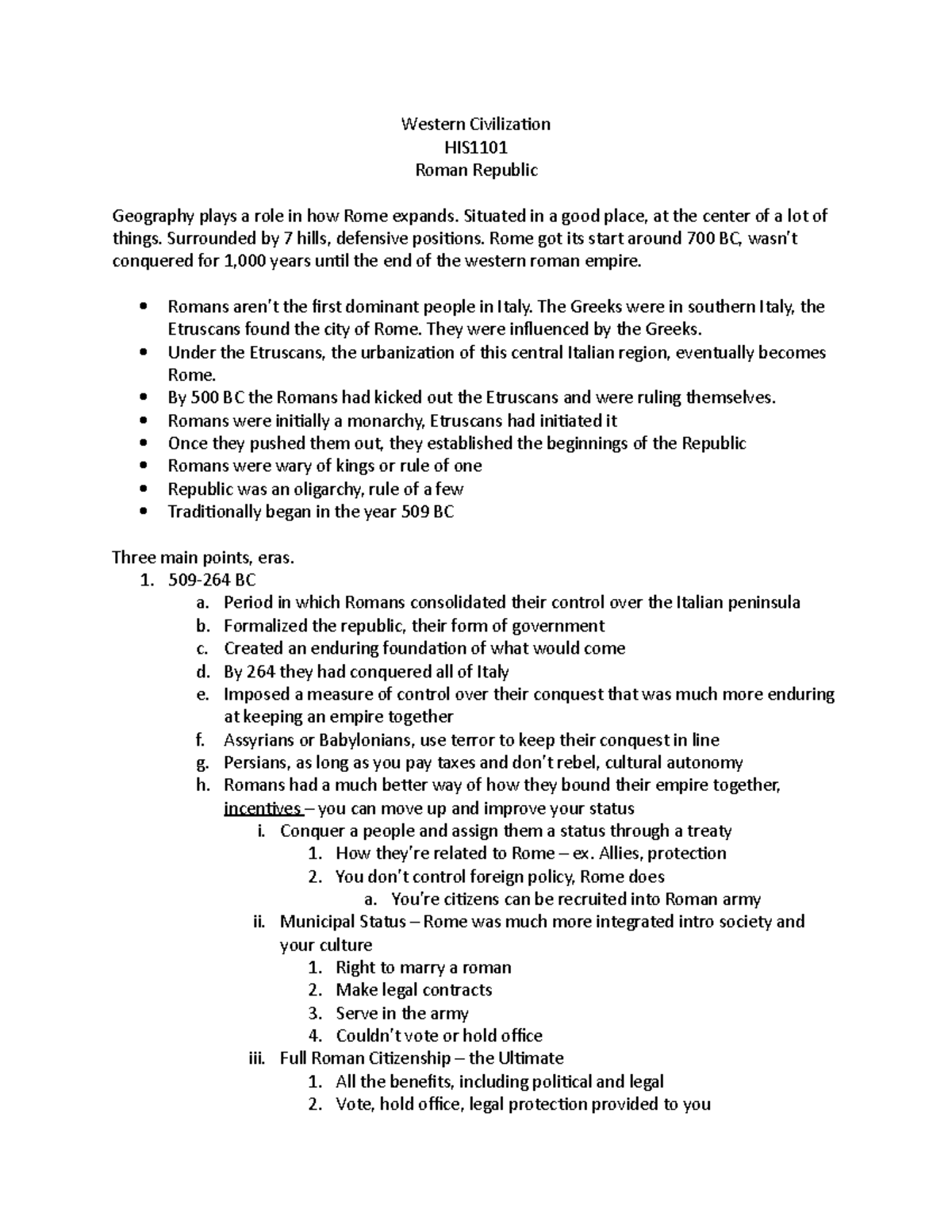 Roman Republic Class Notes - Western Civilization HIS Roman Republic ...