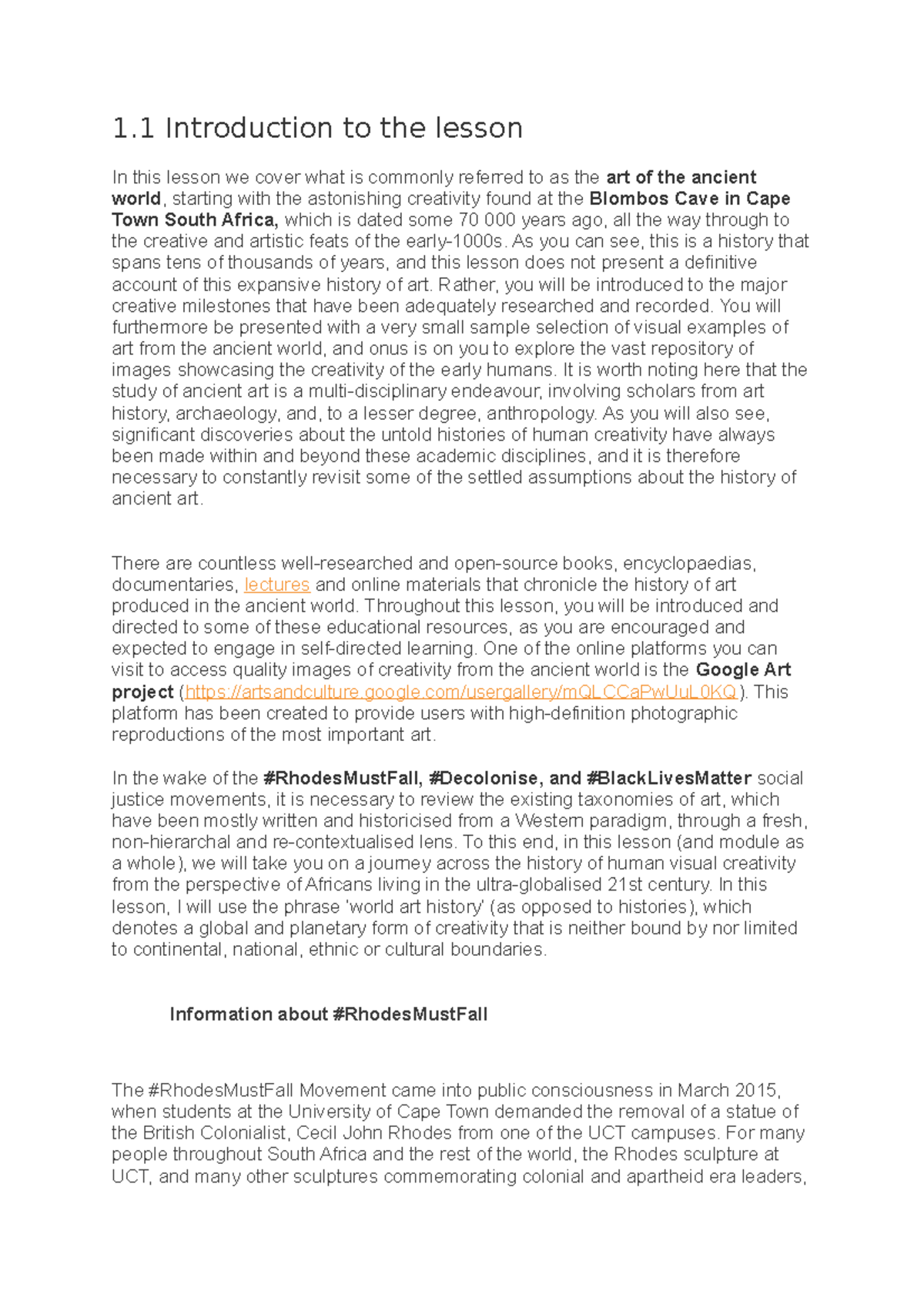 Art of the Ancient World - 1 Introduction to the lesson In this lesson ...