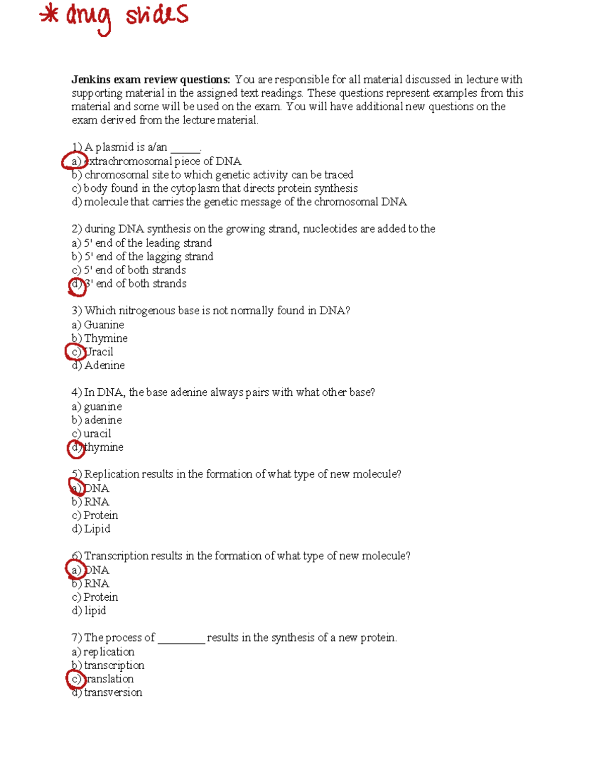 2018 exam I review questions - drug slides Jenkins exam review ...