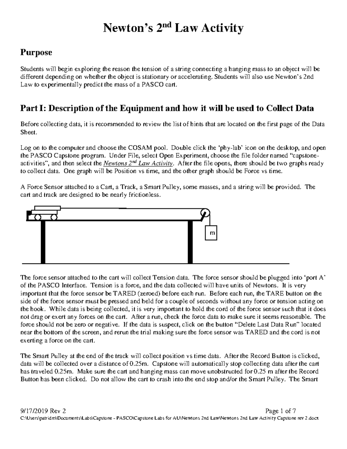 Newtons 2nd law activity capstone rev 2 - Newton’s 2 nd Law Activity ...