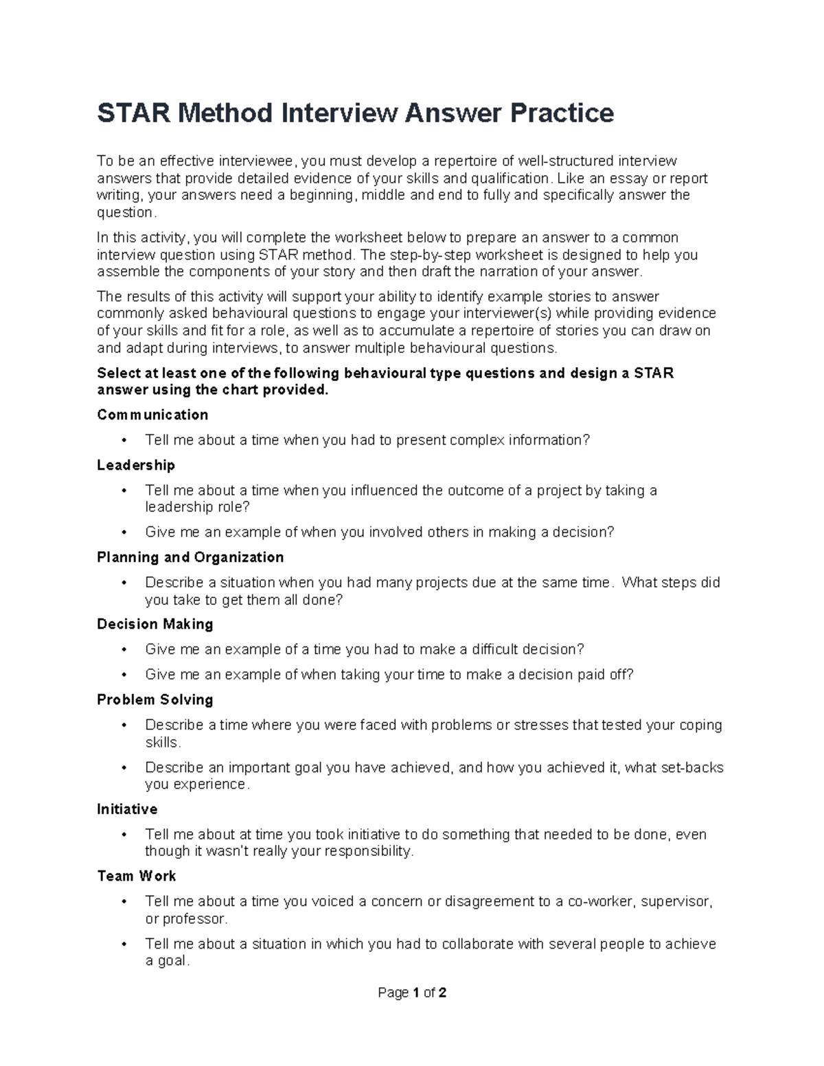 Starmethod Interview Answer Practice - STAR Method Interview Answer ...