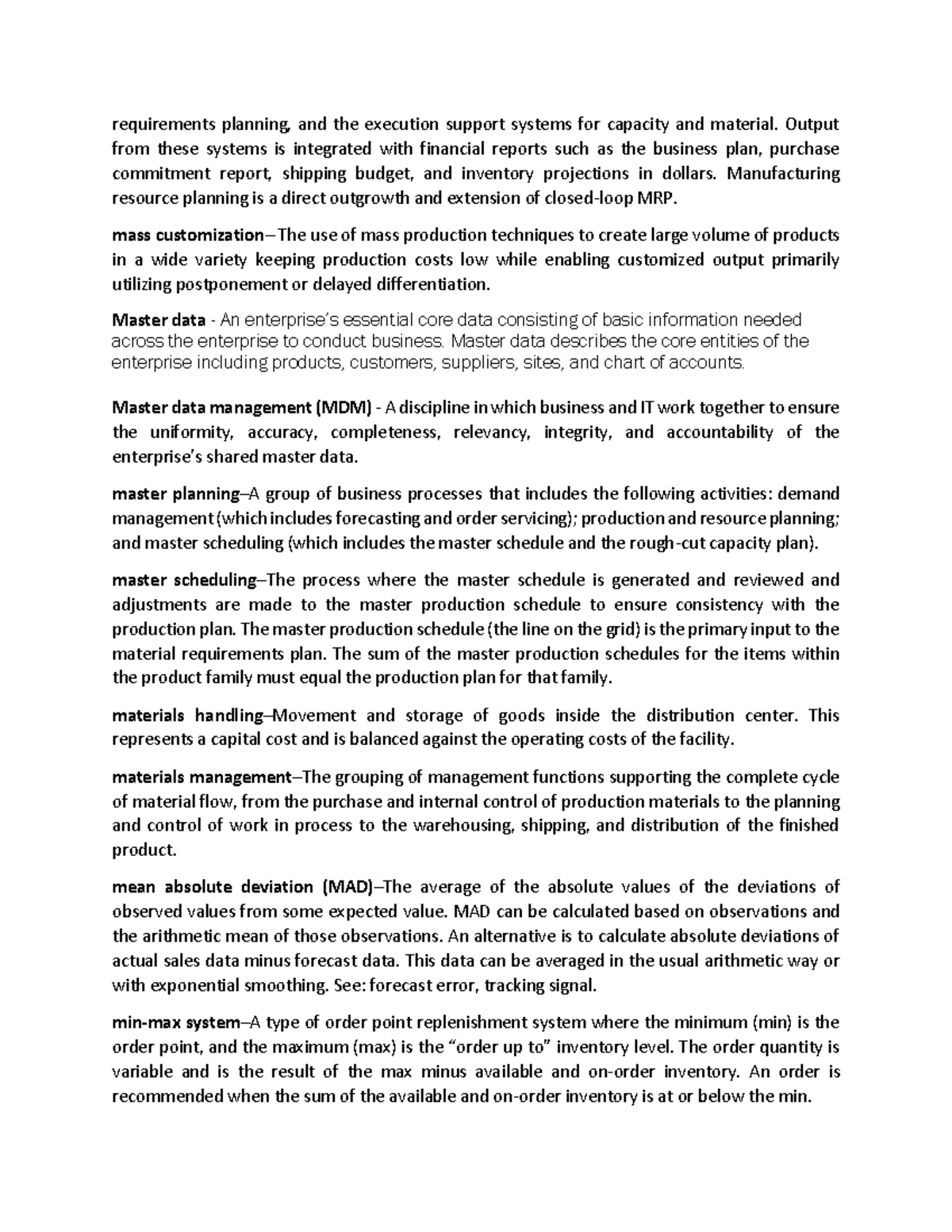 CPIM P1 p16-18 - Cpim part 1 terms - requirements planning, and the ...