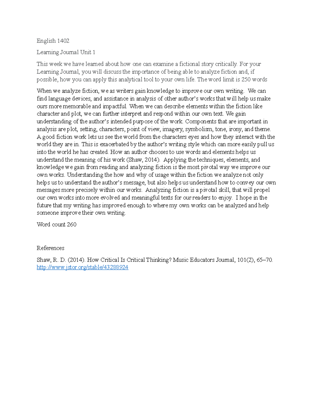 LJ1 - Learning Journal 1 - English 1402 Learning Journal Unit 1 This week we have learned about ...