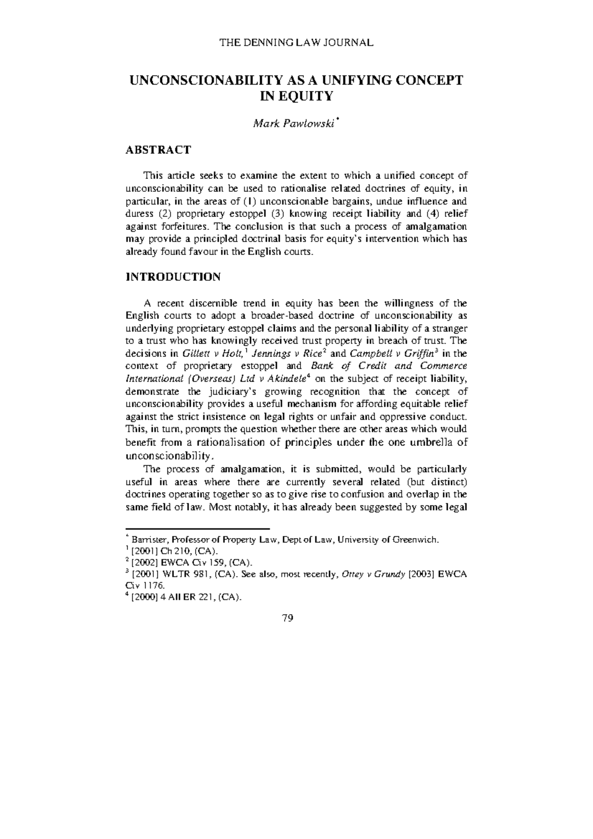 Conscience as a unifying factor of equity - UNCONSCIONABILITY AS A ...