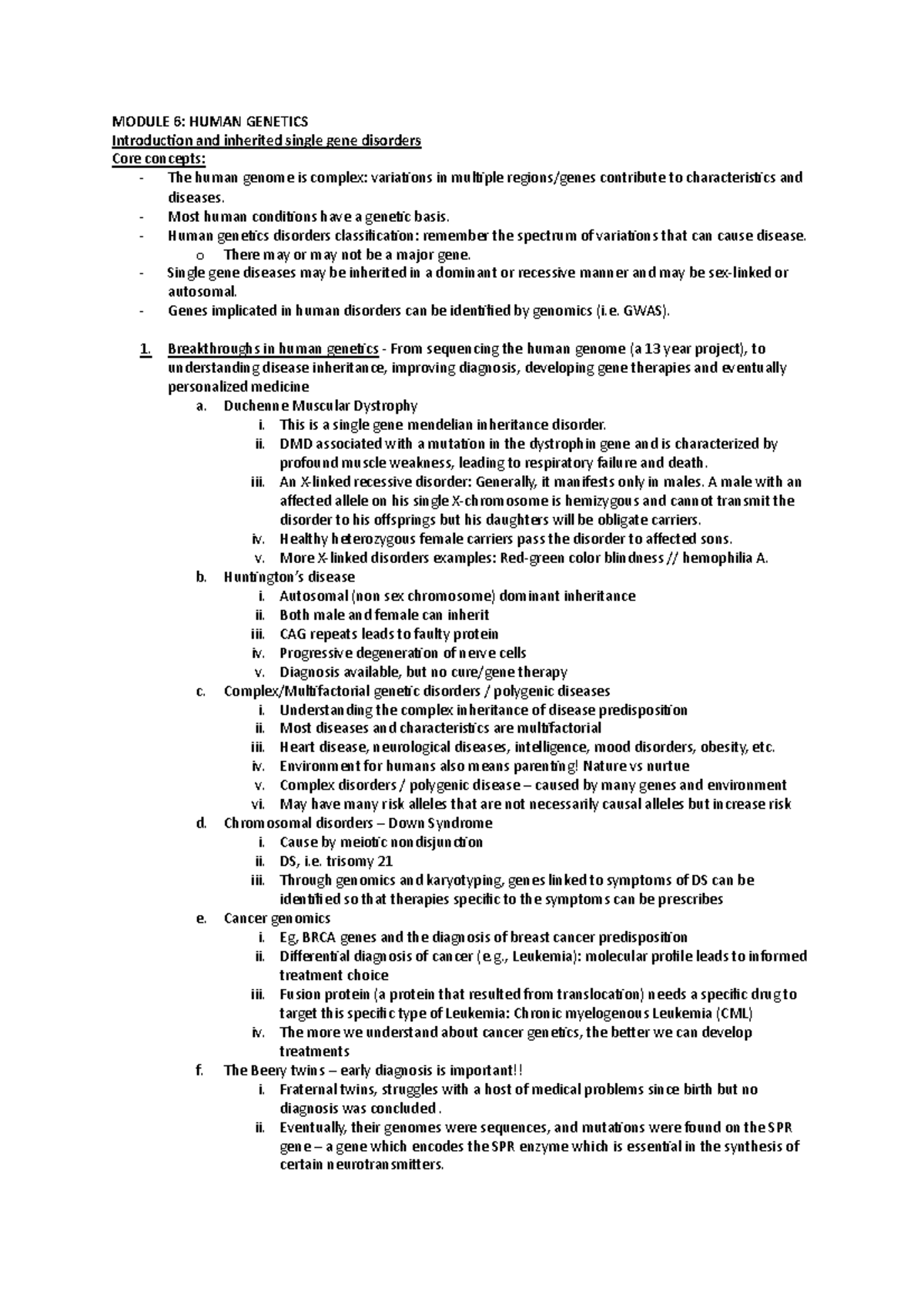 Module 6 - MODULE 6: HUMAN GENETICS Introduction and inherited single ...