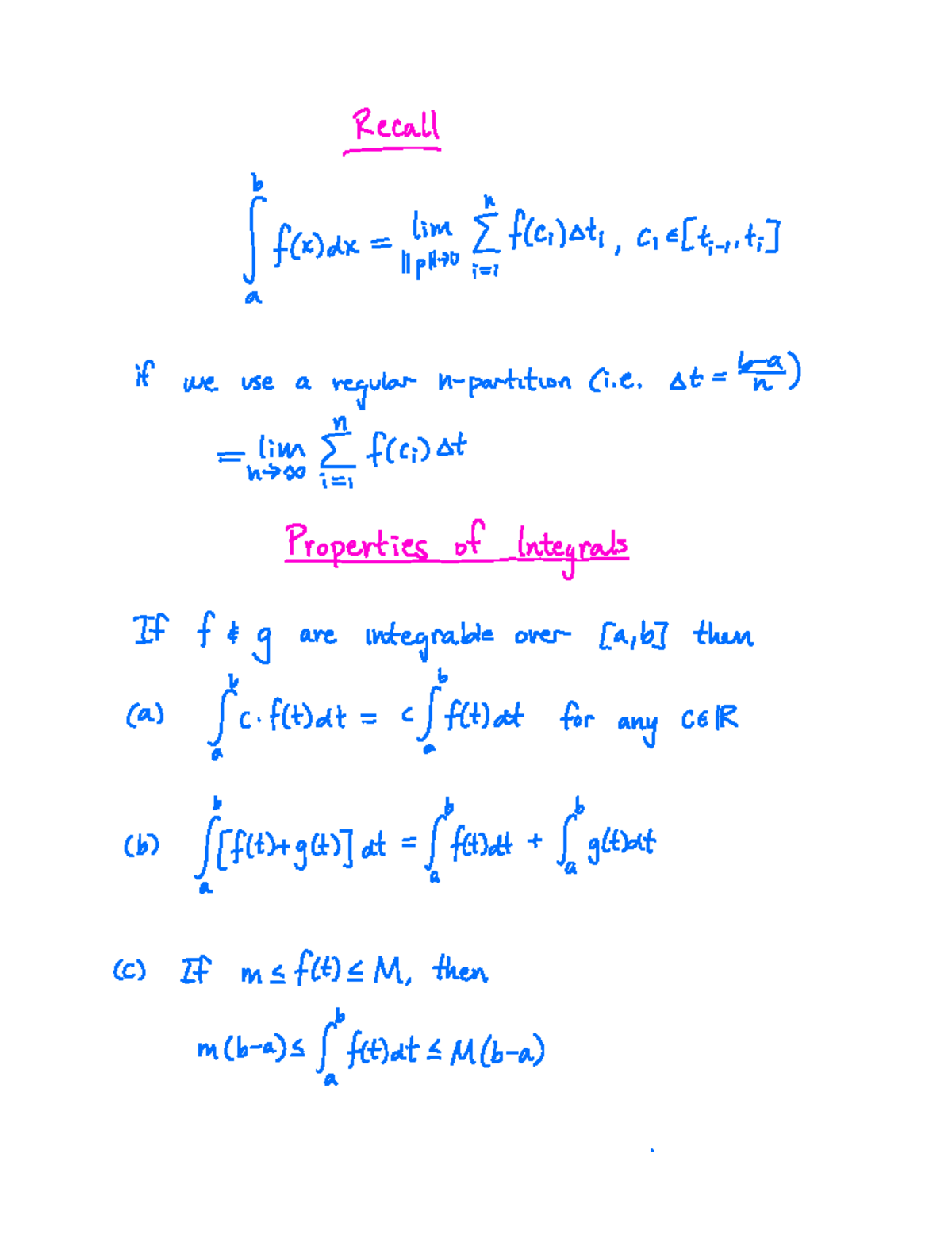 MATH138 Session 2 - 2nd introduction to integrals. Continuation on ...