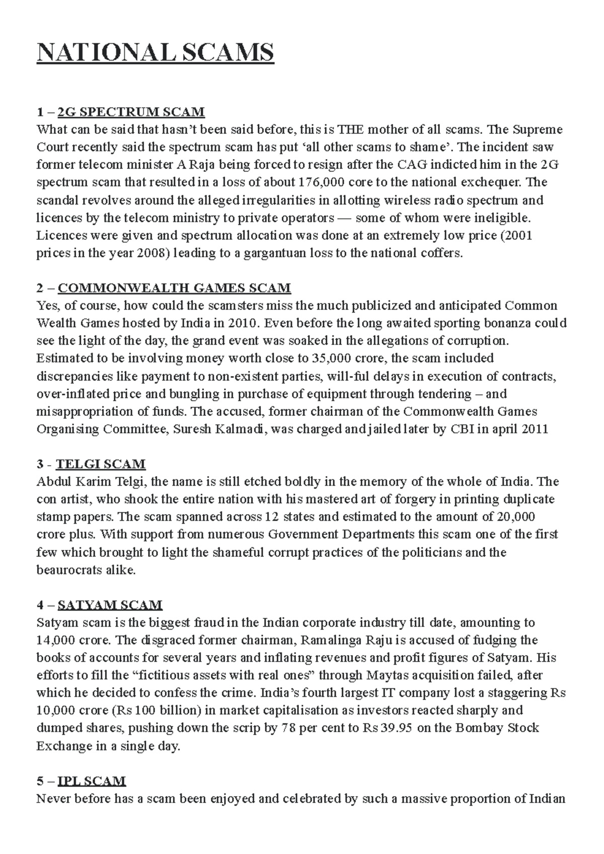 National Scams - NATIONAL SCAMS 1 – 2G SPECTRUM SCAM What can be said ...