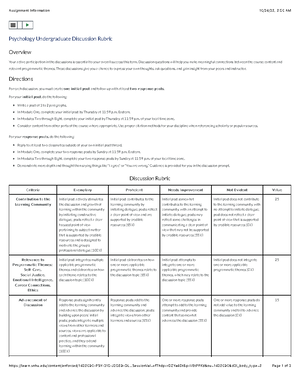 Rubric Assessment - PSY-215-J2589 Abnormal Psychology 23EW2 - Southern ...