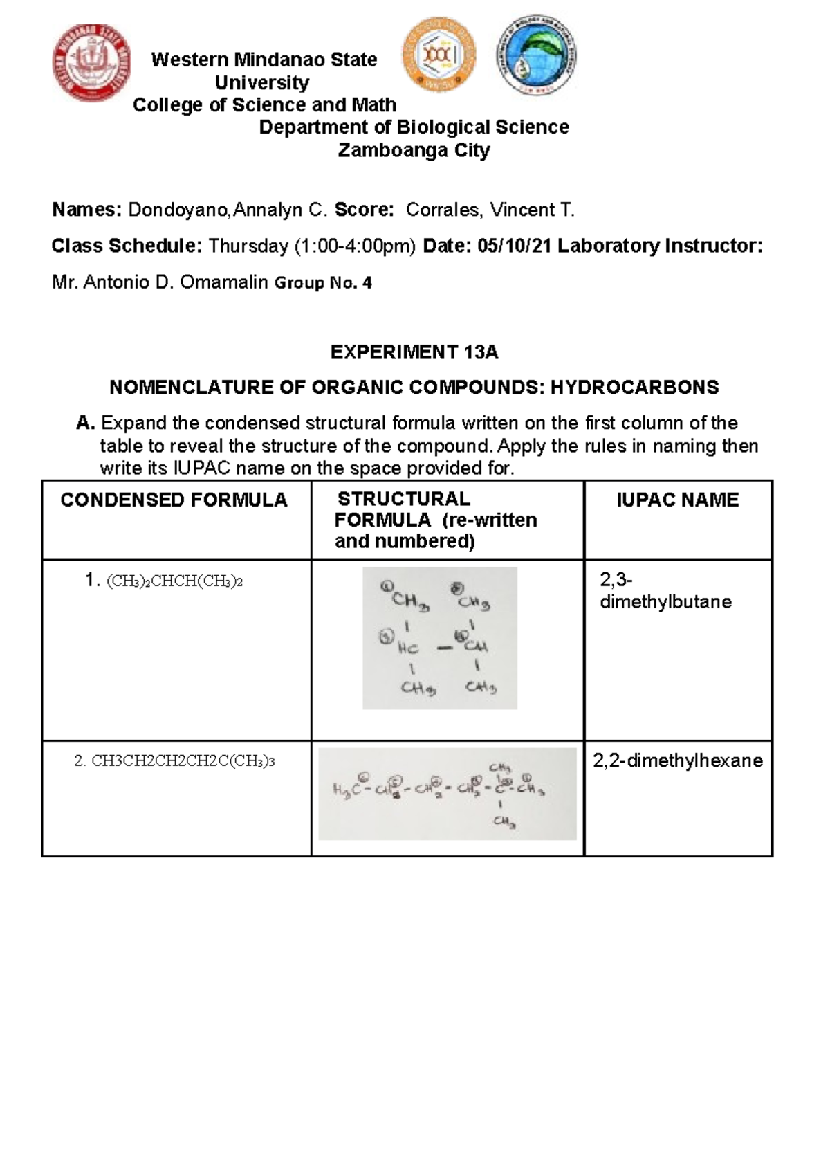 CHEM - NOMENCLATURE OF ORGANIC COMPOUNDS: HYDROCARBONS - Western ...