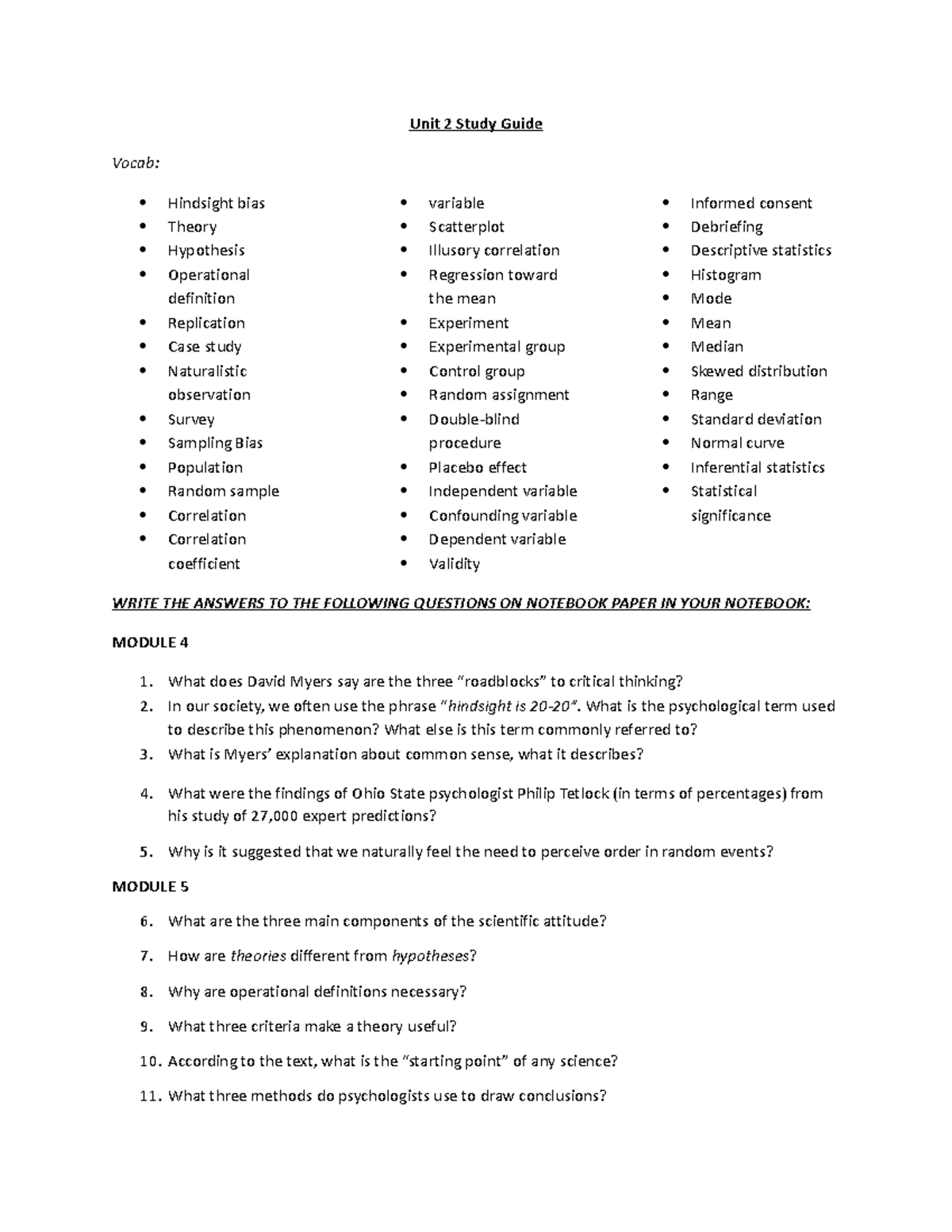 Unit 2 study guide - Blablabla - Unit 2 Study Guide Vocab: Hindsight ...