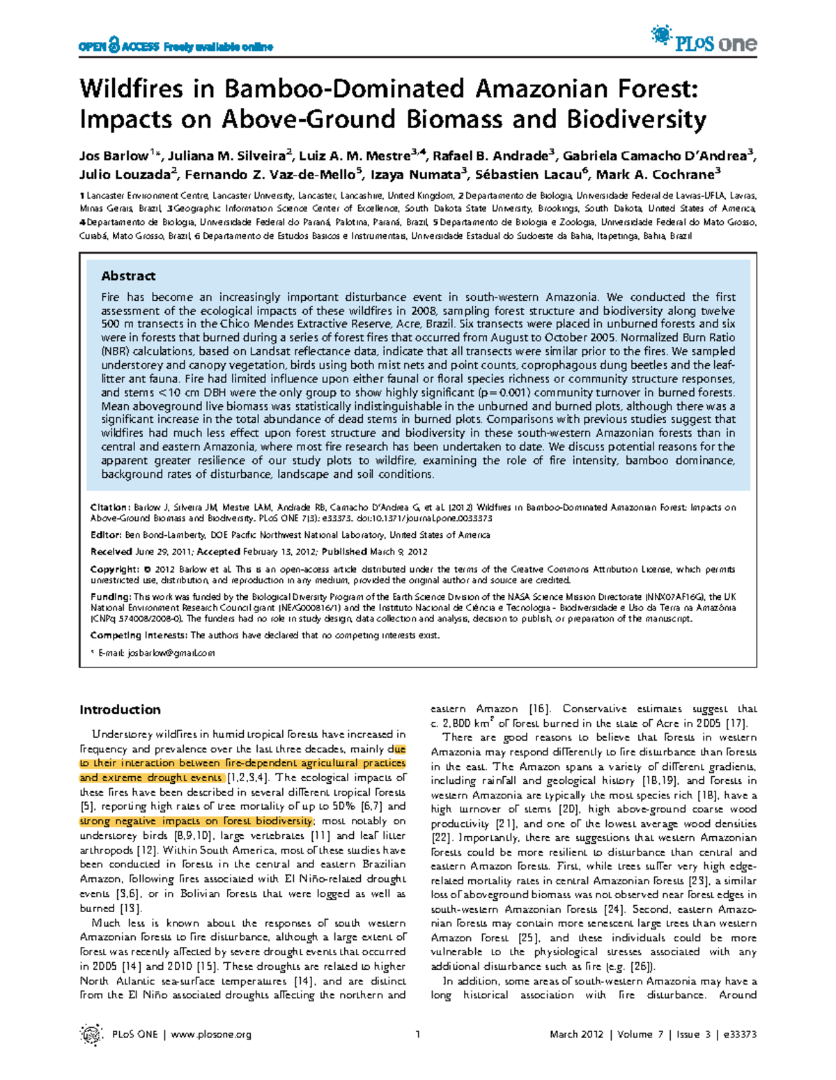 wildfires journal article - Wildfires in Bamboo-Dominated Amazonian ...