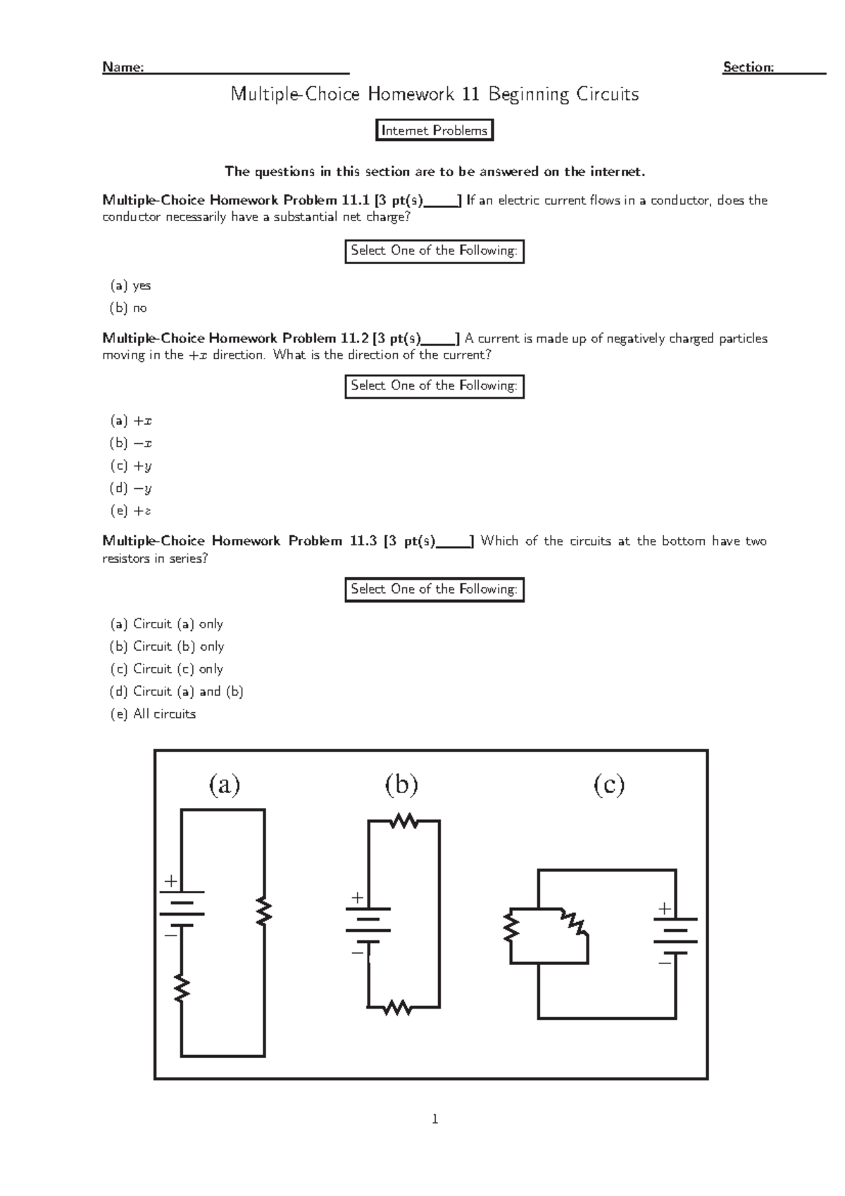 MC Hwk (11) - Name: Section: Multiple-Choice Homework 11 Beginning ...