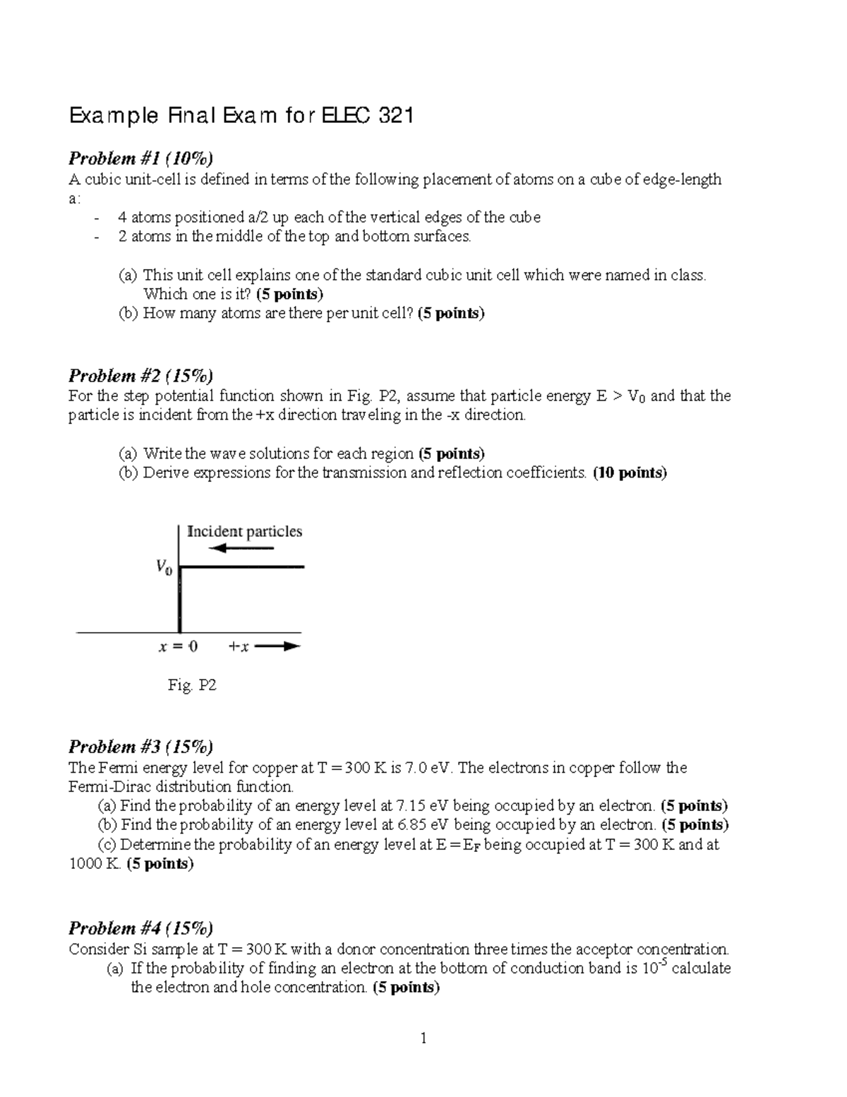 2014 Winter Sample - 1 Example Final Exam for ELEC 321 Problem #1 (10%) A cubic unit-cell is ...