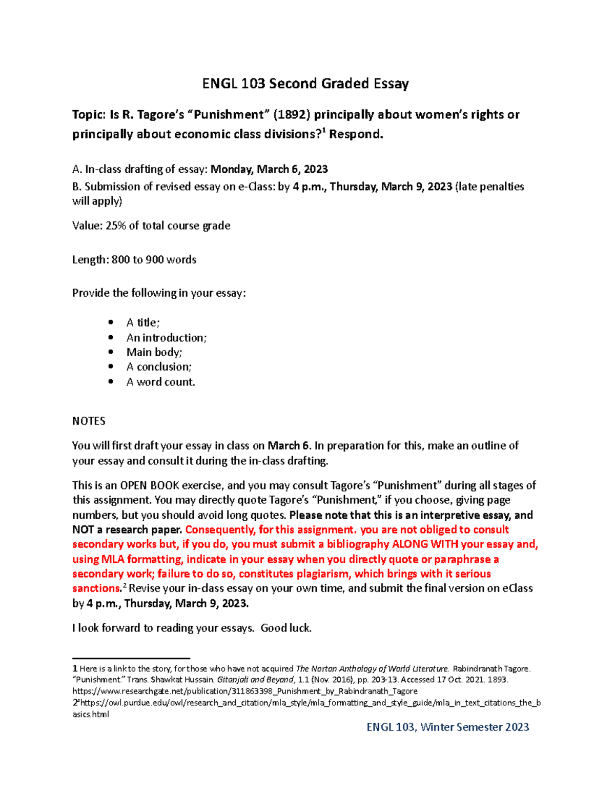 ENGL 103 W2023 Second Graded Writing Assignment - ENGL 103 Second ...