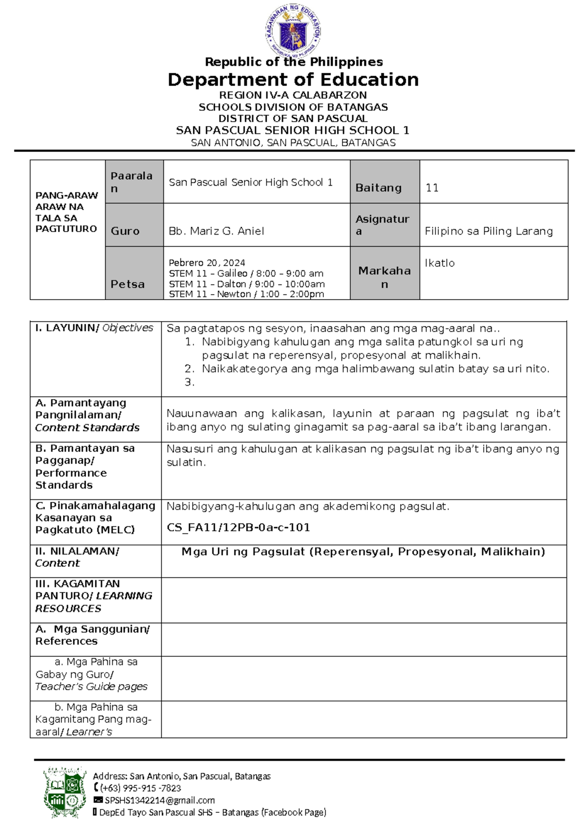 FPL-Akad Pebrero 13 Bb.Aniel - Department of Education REGION IV-A ...