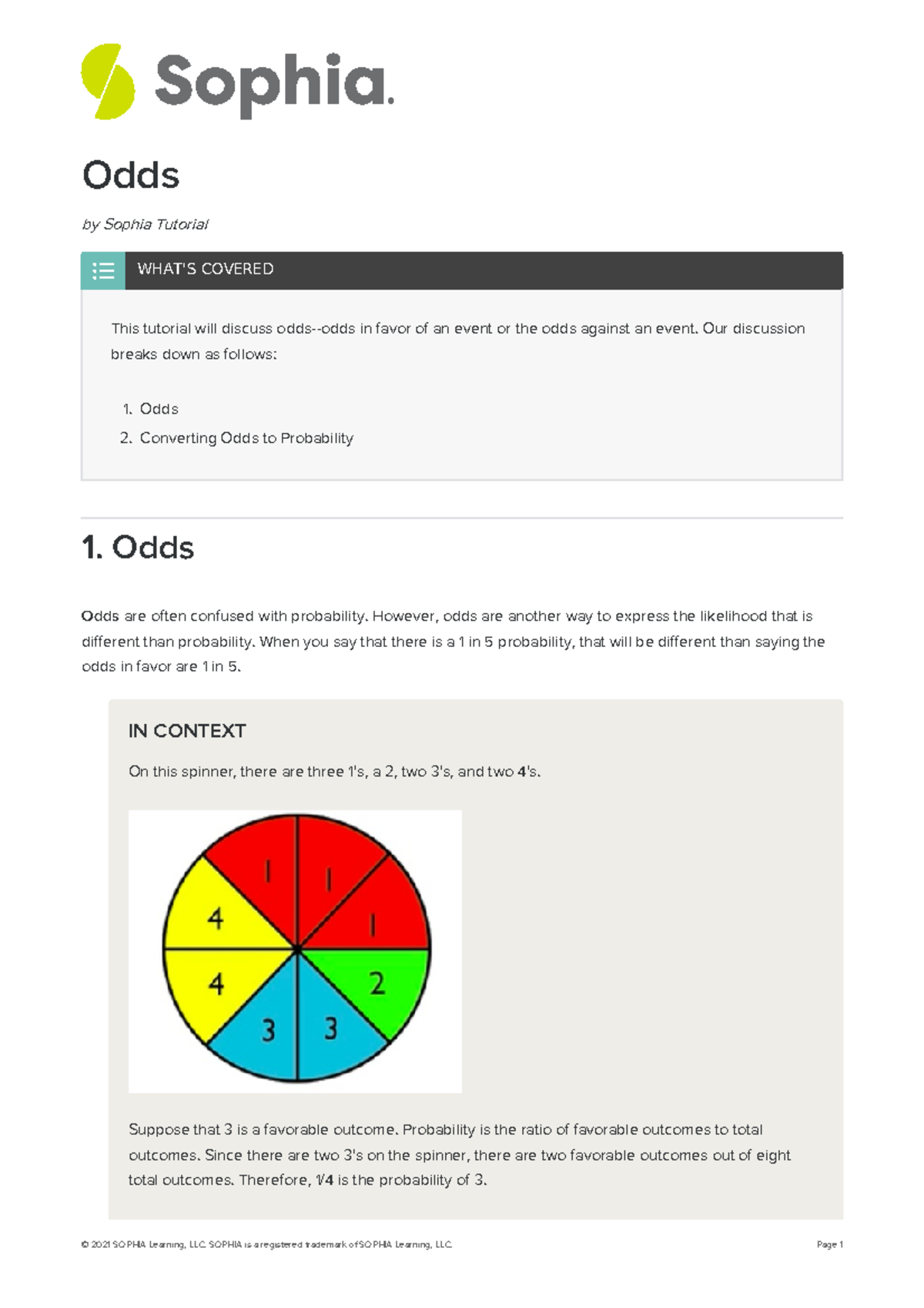 Odds-2 - Unit 3 Challenge 1 - Odds by Sophia Tutorial ú This tutorial ...