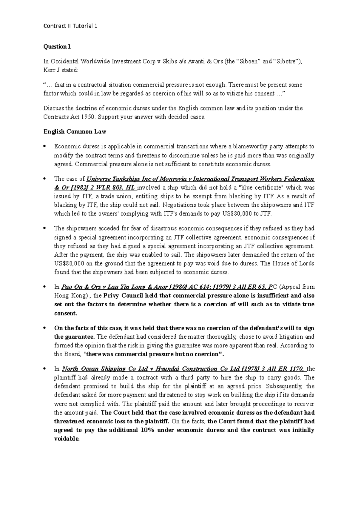 307224 Tutorial 1 (Week 2) - Contract Law II - MMU - Studocu