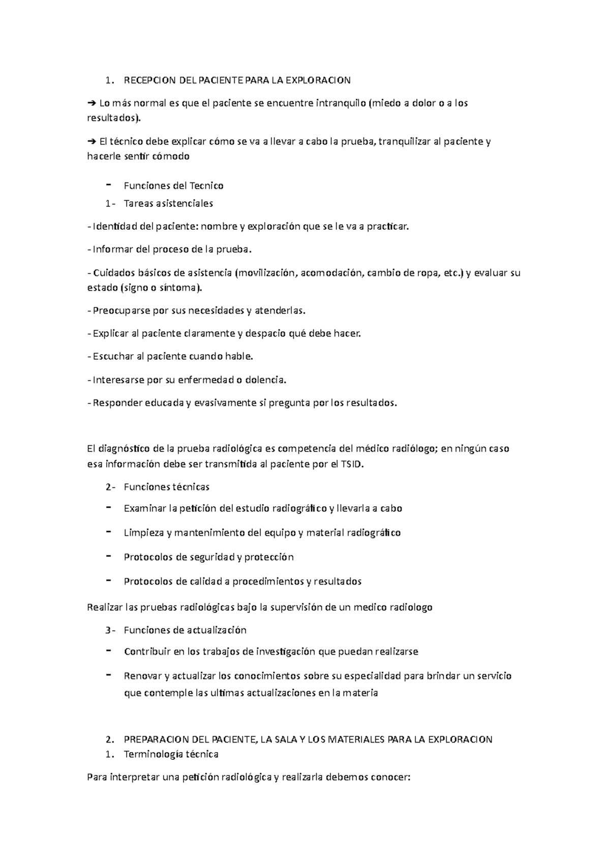 Rx simple - apuntes - 1. RECEPCION DEL PACIENTE PARA LA EXPLORACION Lo ...