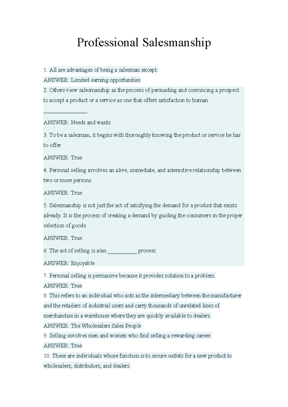 Professional Salesmanship - All are advantages of being a salesman ...