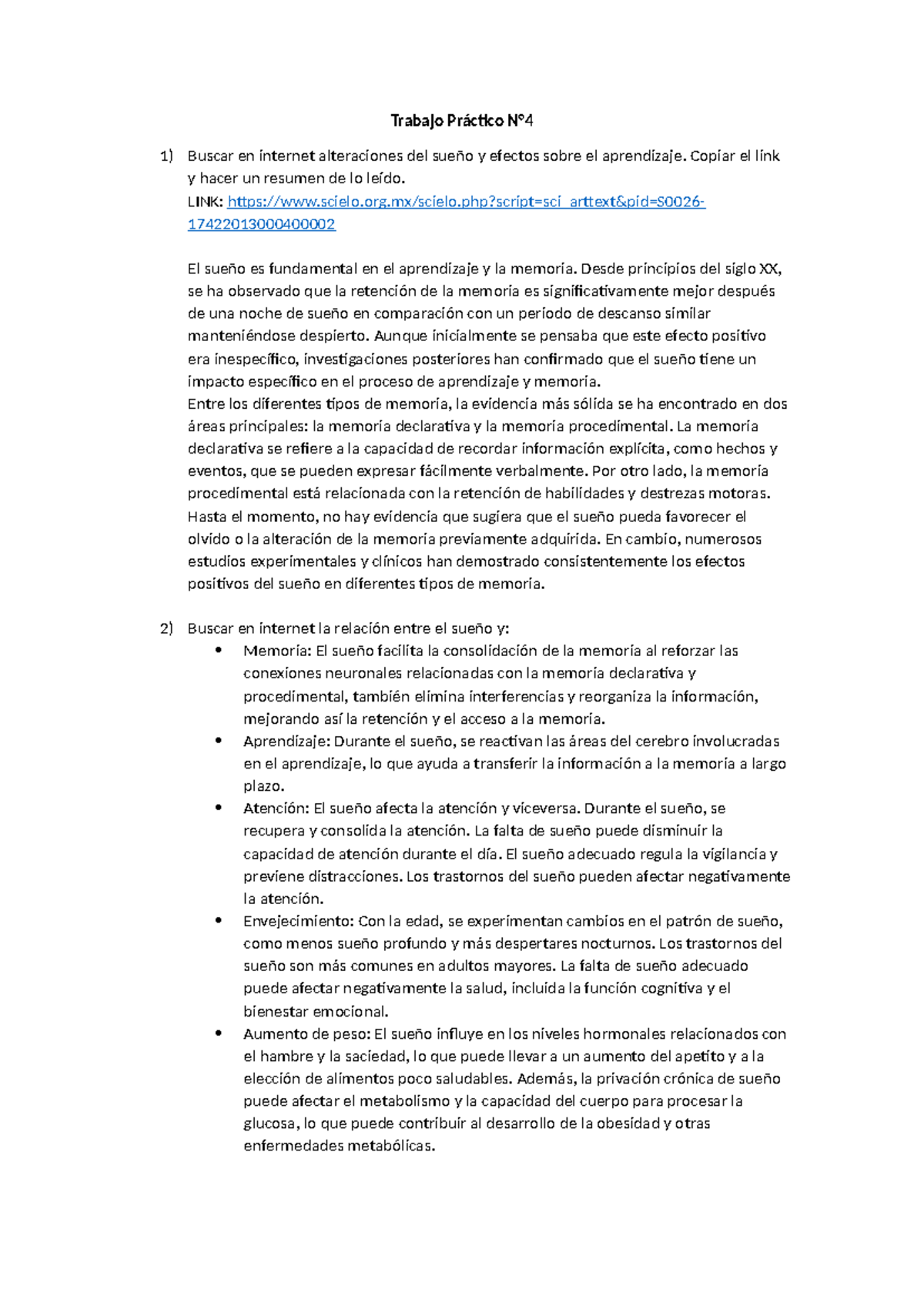 TP4 - Tp 4 neuro - Trabajo Práctico N° Buscar en internet alteraciones del sueño y efectos sobre ...