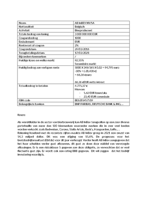 Opdracht 2 groep A 13 - ASSET MANAGEMENT | OPDRACHT 2 Oefening 1: Wijziging NIW van dag tot dag ...