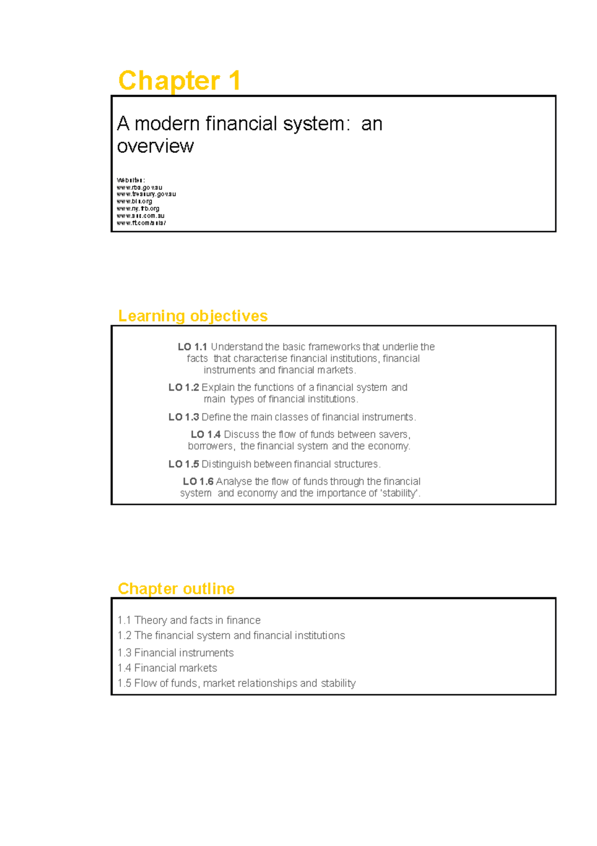 Lecture 1 - Chapter 1 A modern financial system: an overview Websites ...