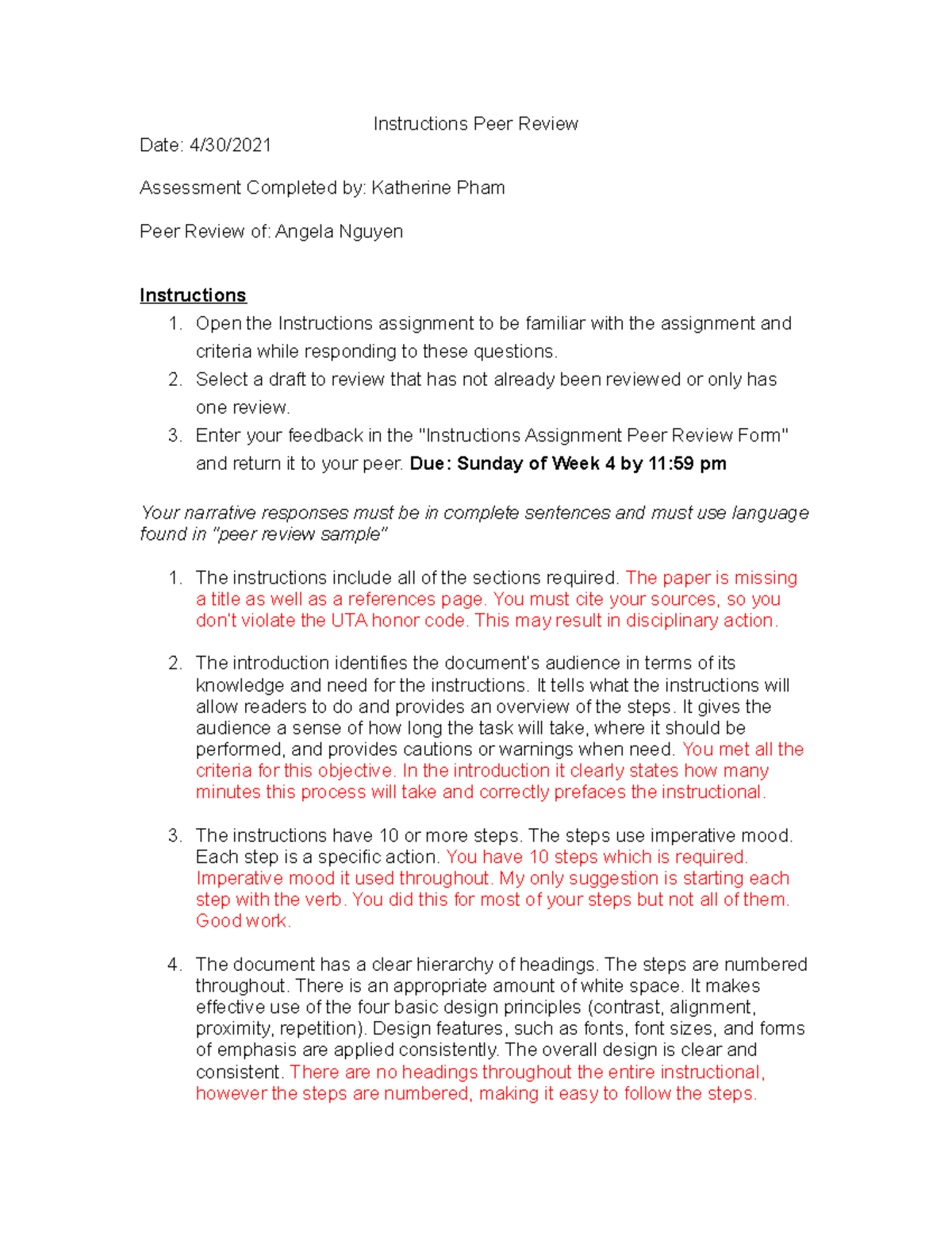 Instructions Assignment Peer Review Form-1 - Instructions Peer Review ...