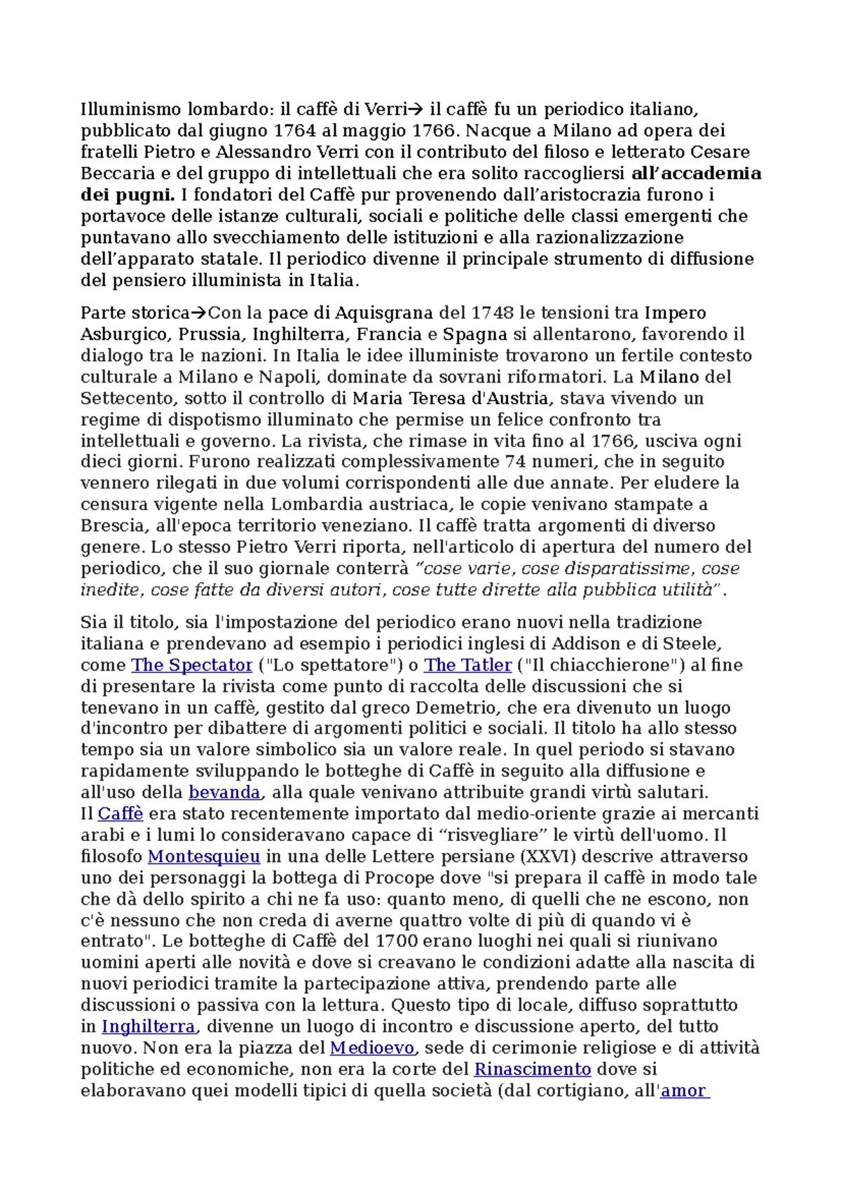 Il caffè e l'accademia dei pugni - Illuminismo lombardo: il cafè di ...