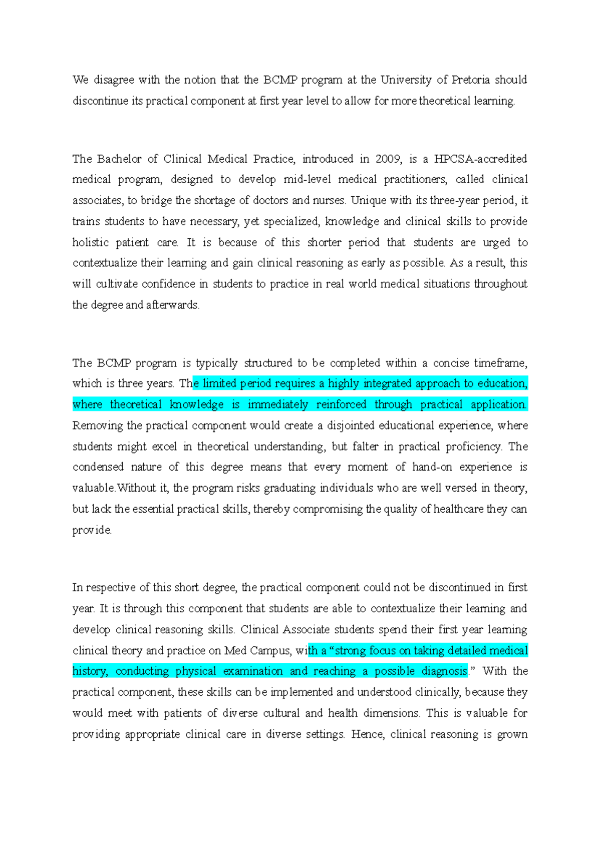 ELH assigment - best - We disagree with the notion that the BCMP ...