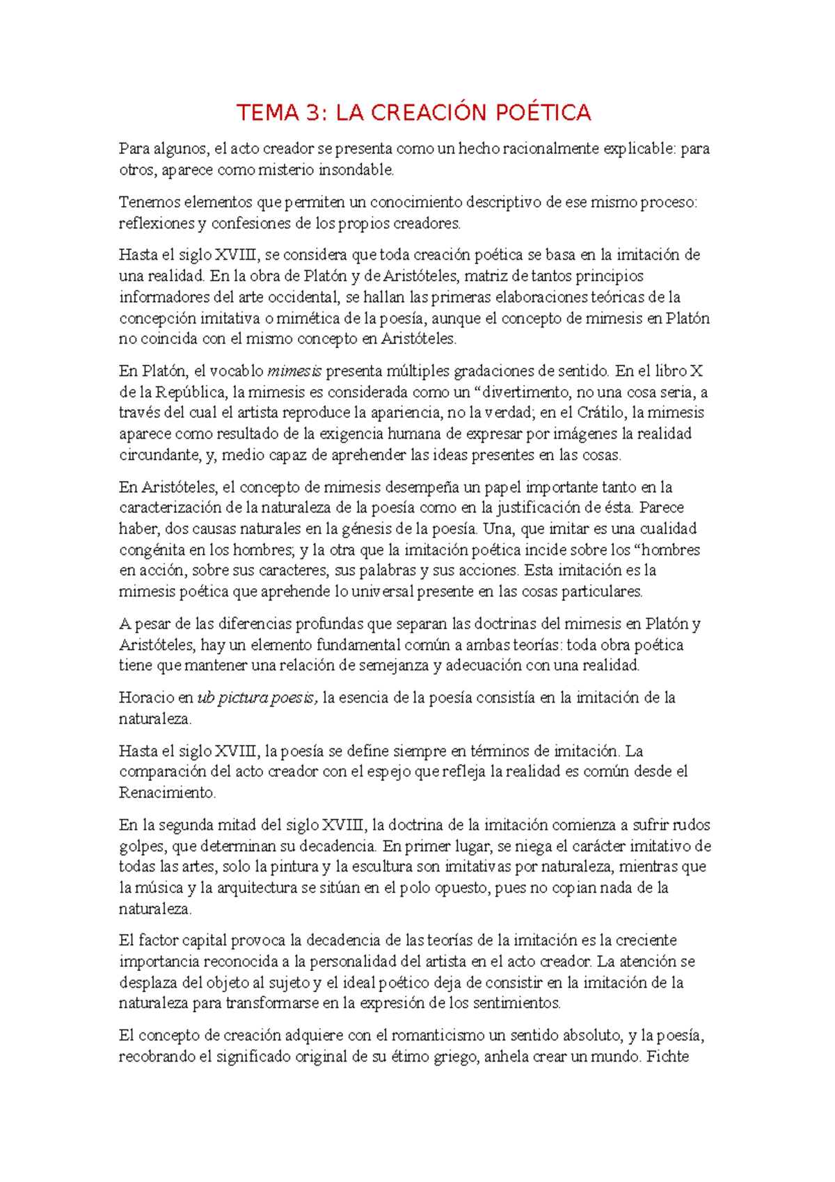 TEMA 3. LA Creación Poética - TEMA 3: LA CREACIÓN POÉTICA Para algunos, el acto creador se ...