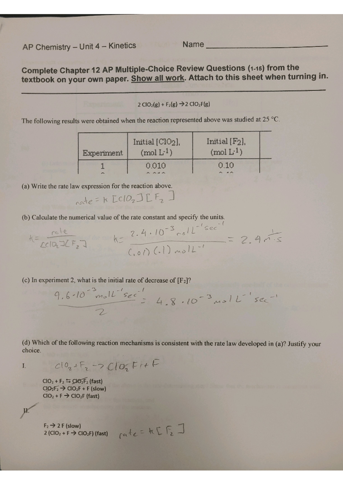 Ap problems chapter 12 - Kinetics Review - Chemistry - Studocu