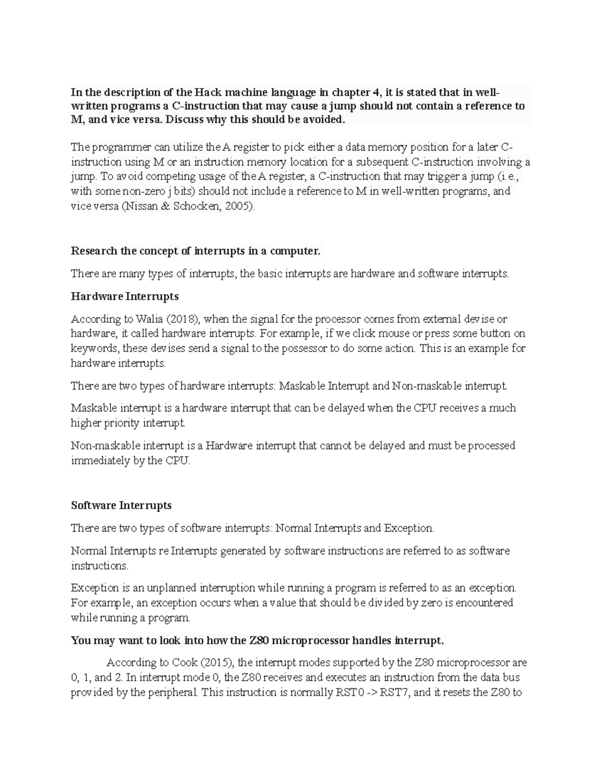 Interrupts - In the description of the Hack machine language in chapter ...