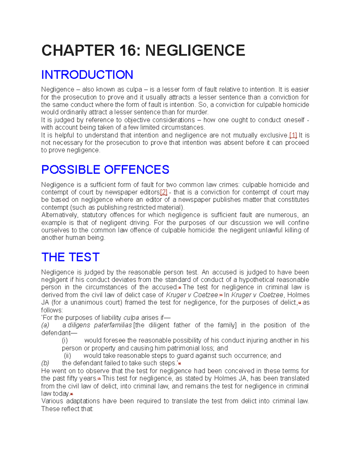 Chapter 16 - notes - CHAPTER 16: NEGLIGENCE INTRODUCTION Negligence ...