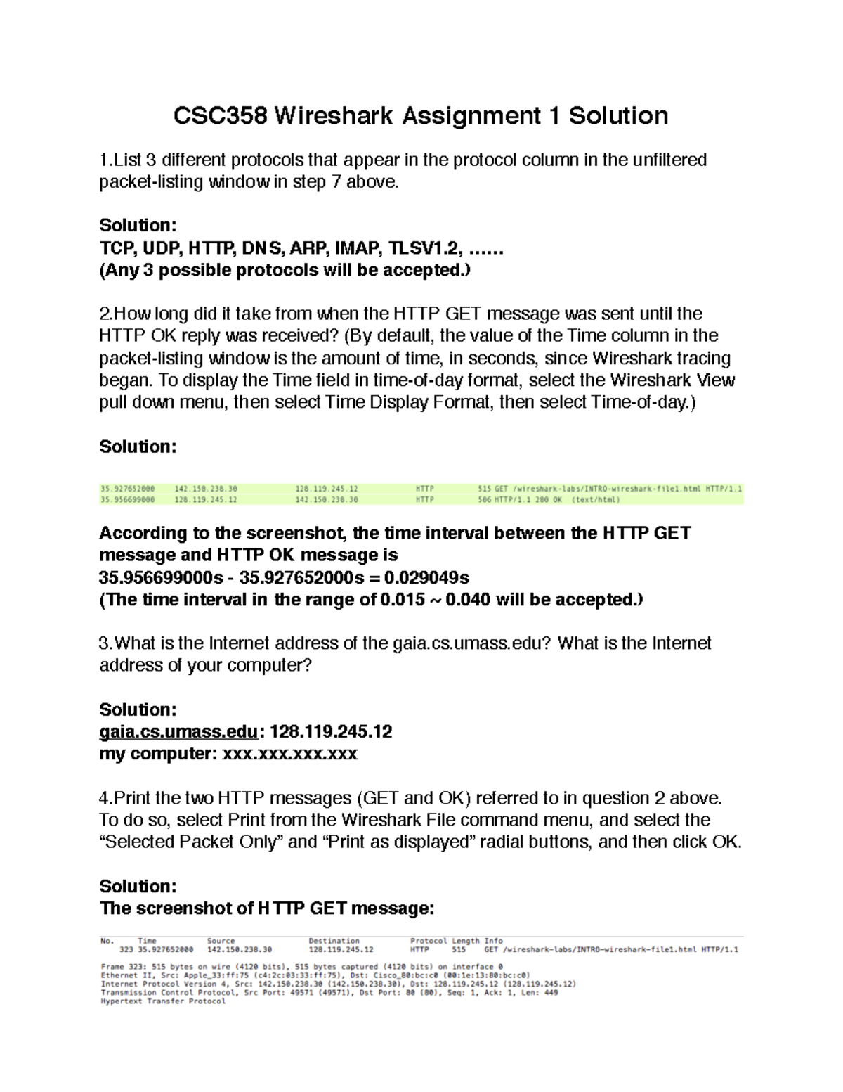 Assignment 1w Sol By Nt Csc358 Wireshark Assignment 1 Solution 1 3 Different Protocols That
