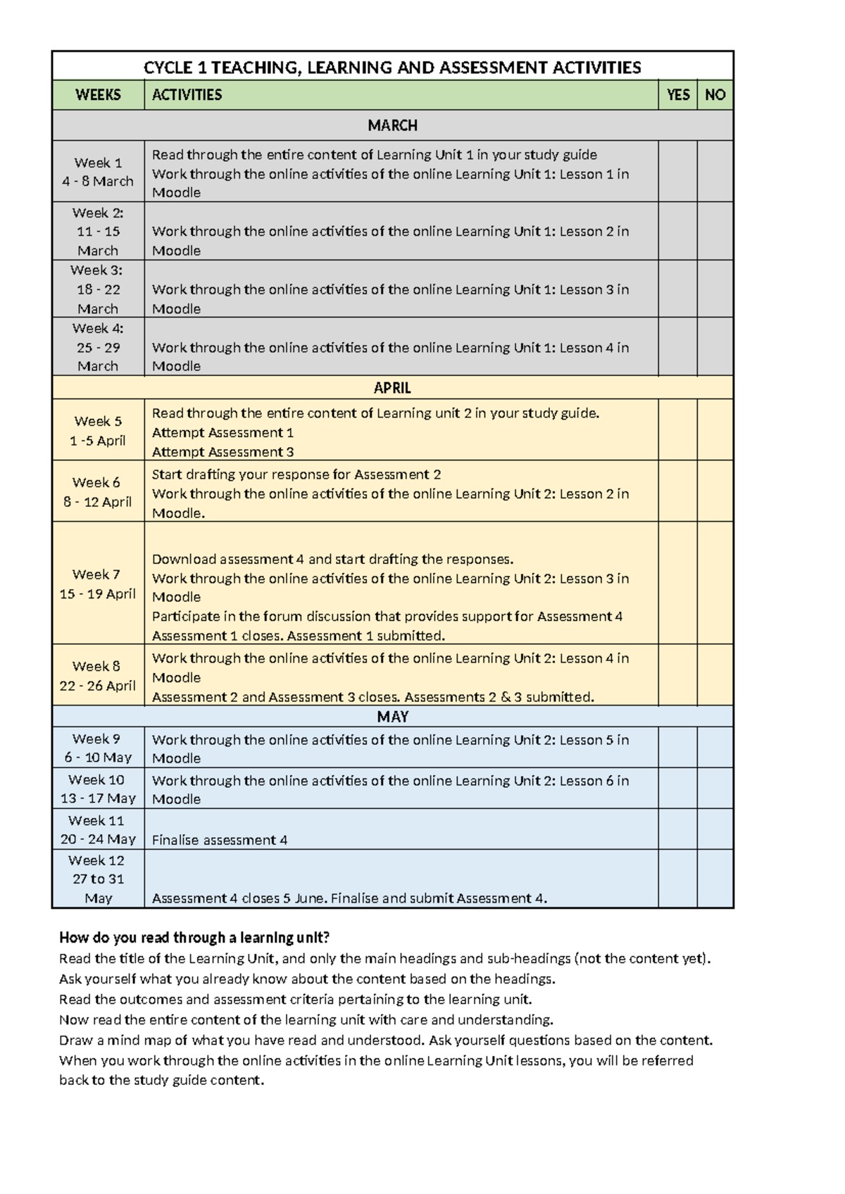 Cycle 1 Teaching - CYCLE 1 TEACHING, LEARNING AND ASSESSMENT ACTIVITIES ...