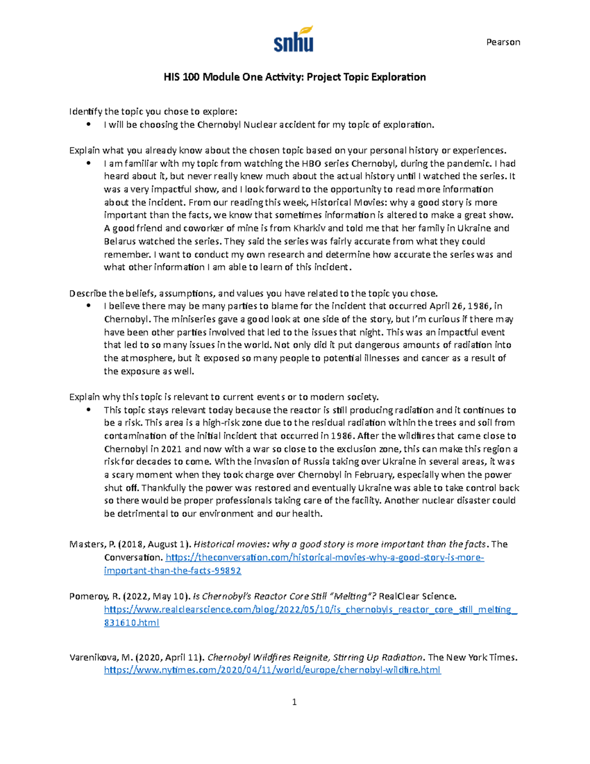 HIS 100 Module 1-2 Activity- Project Topic Exploration- Christina ...