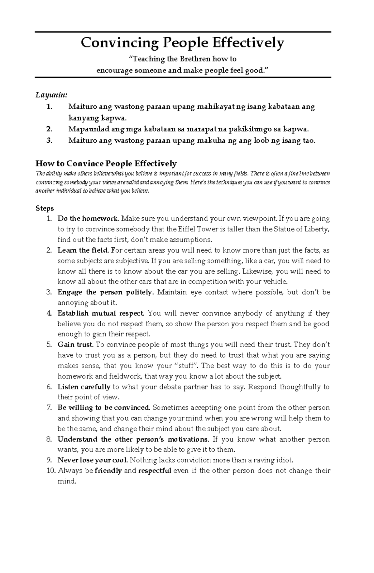 Convincing People Effectively - Convincing People Effectively “Teaching ...