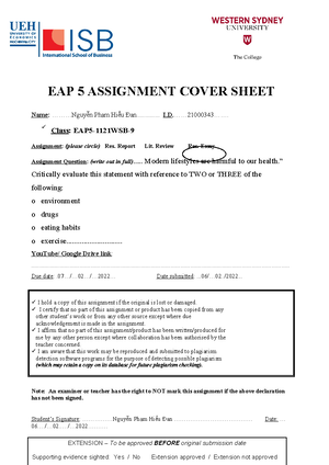 Survey report - eap 4 - EAP 4 ASSIGNMENT COVER SHEET Name: Huỳnh Ngọc Anh Thư I. : 23005597 ...