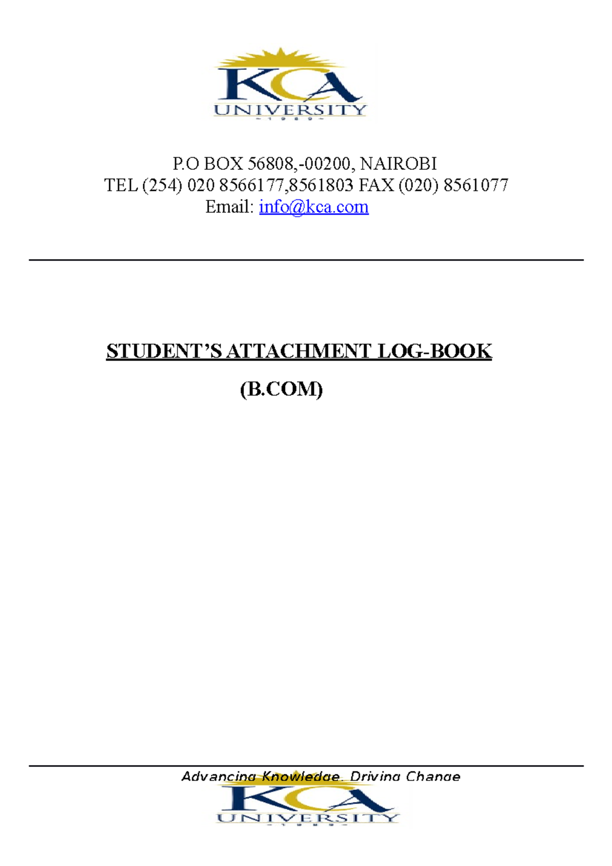 BCOM Attachment Logbook-1 - P BOX 56808,-00200, NAIROBI TEL (254) 020 ...
