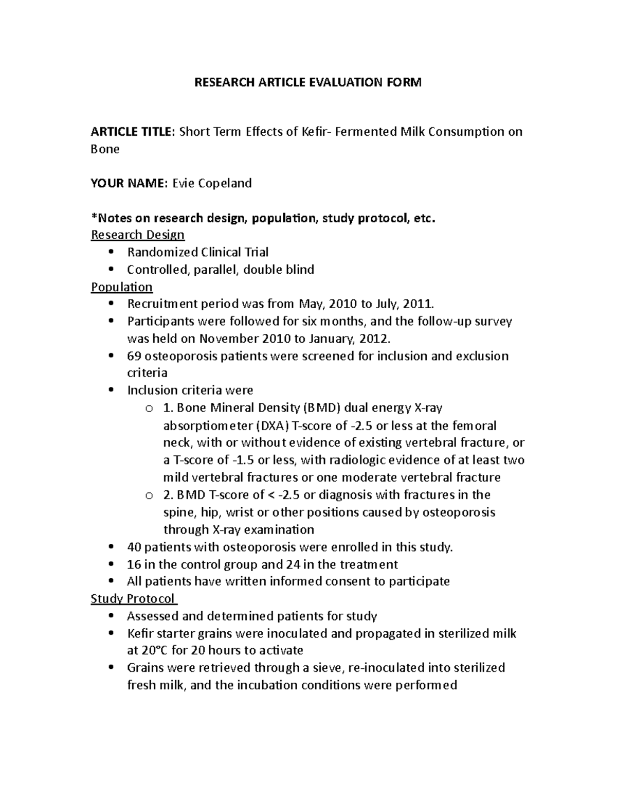 Article Review Calcium-9 - RESEARCH ARTICLE EVALUATION FORM ARTICLE ...