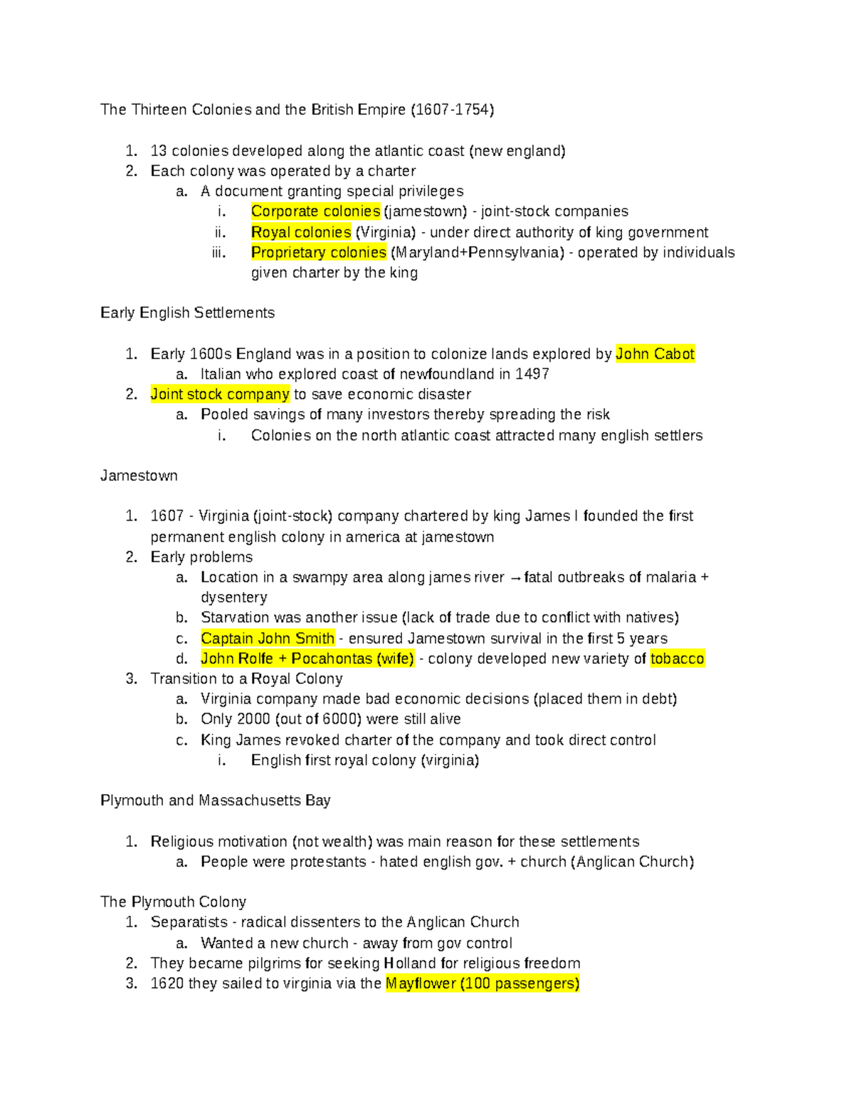 Period 2 notes - Google Docs - The Thirteen Colonies and the British ...