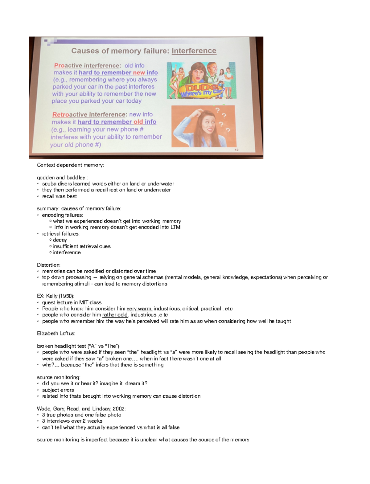 Week 3 thurs (psych 9b) - lecture - Context dependent memory: godden ...