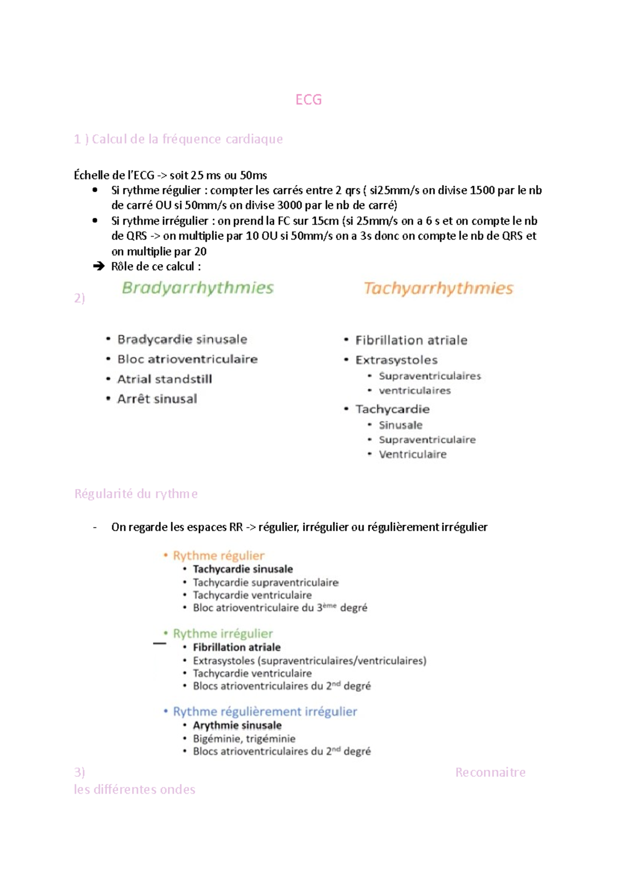Etape ecg - ECG 1 ) Calcul de la fréquence cardiaque Échelle de l’ECG ...
