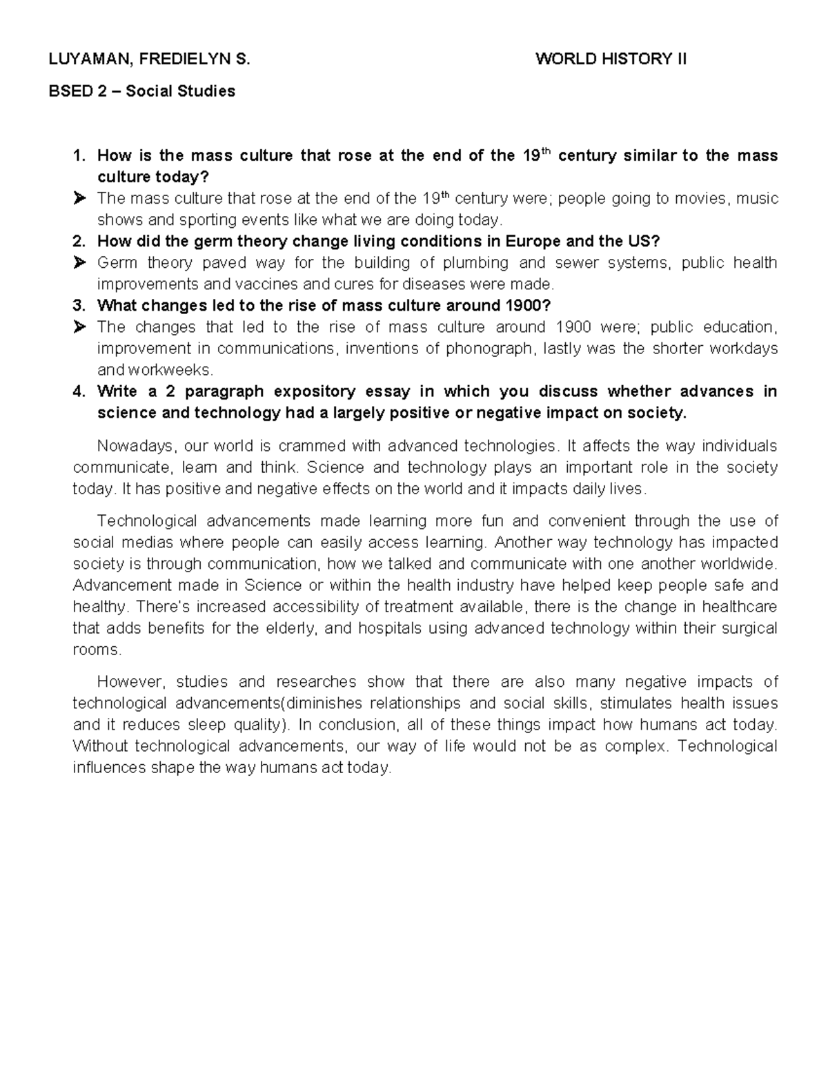 WH2 - WORLD HISTORY - LUYAMAN, FREDIELYN S. WORLD HISTORY II BSED 2 ...