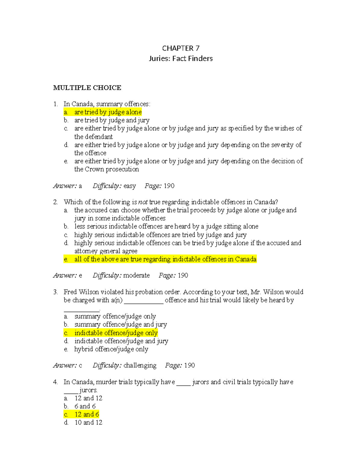 Final multiple choice Highlighted Question Bank - CHAPTER 7 Juries: Fact Finders MULTIPLE CHOICE ...