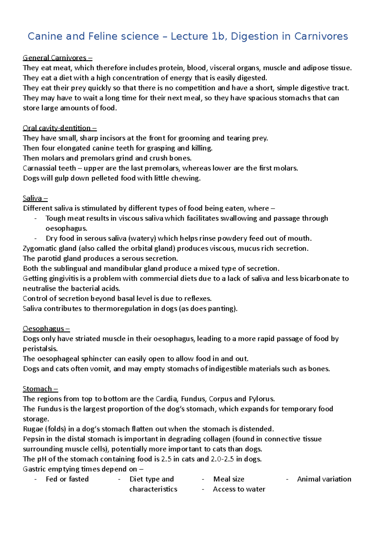 Canine and Feline Science Lecture 1b - Canine and Feline science ...