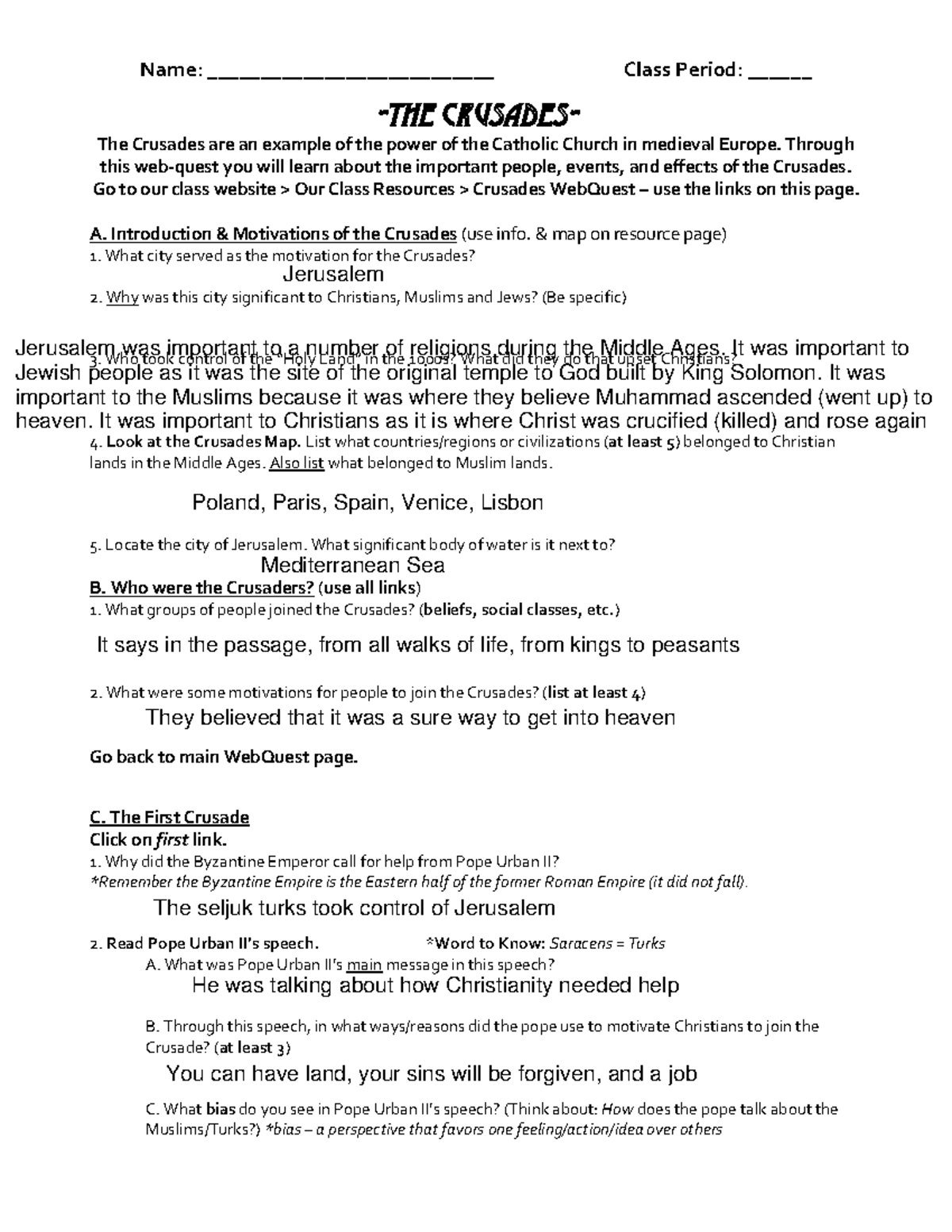Crusades Web Quest - Summary Statistics For Biological And Health ...