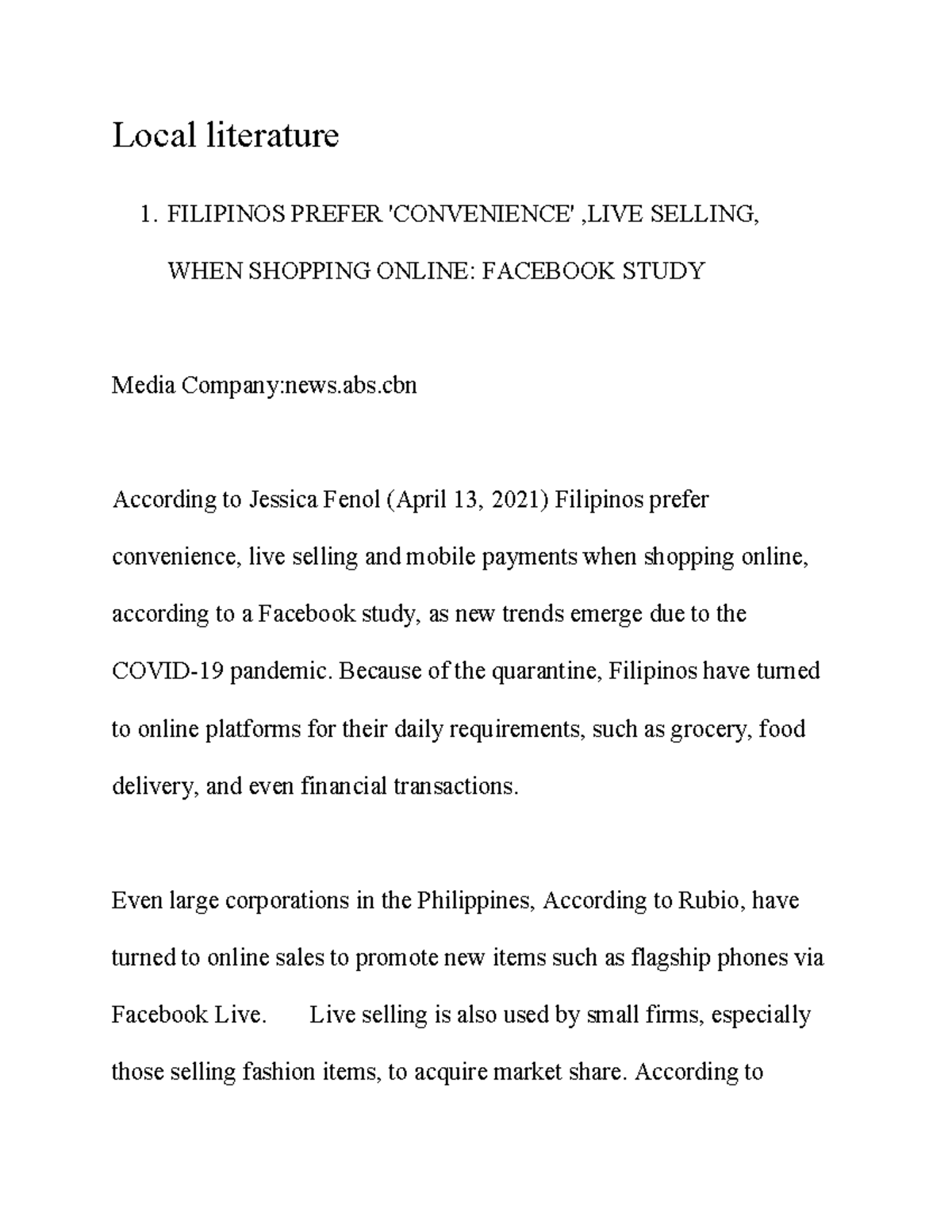 Local AND Foreign-ABM11-YA-9 - Local literature 1. FILIPINOS PREFER ...