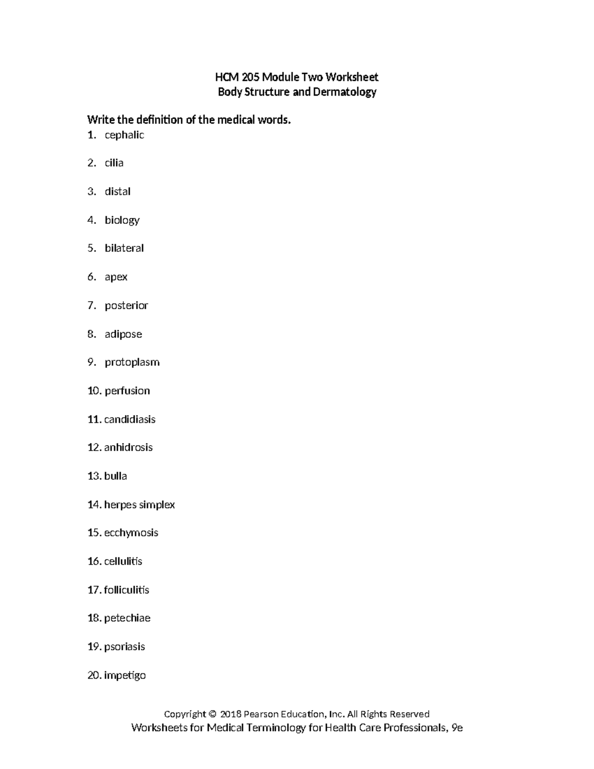 Module Two Worksheet - HCM 205 Module Two Worksheet Body Structure and ...